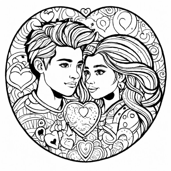 Download Couple Coloring Page with Heart Designs Coloring pages Online ...