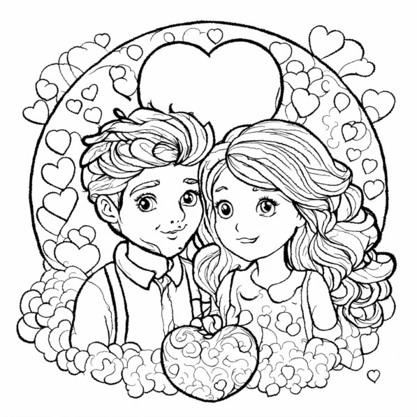 Download Romantic Coloring Page of a Young Couple Coloring pages Online ...