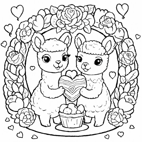 Descarga Dos llamas sosteniendo un corazón entre rosas y corazones ...