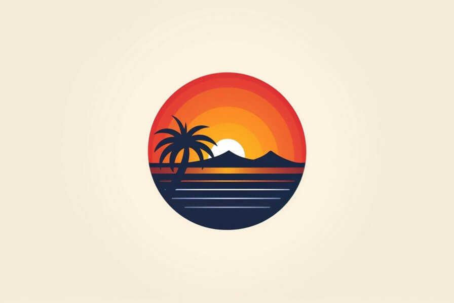 Download Stylized Sunset Beach Scene with Palm Trees Backgrounds Online ...