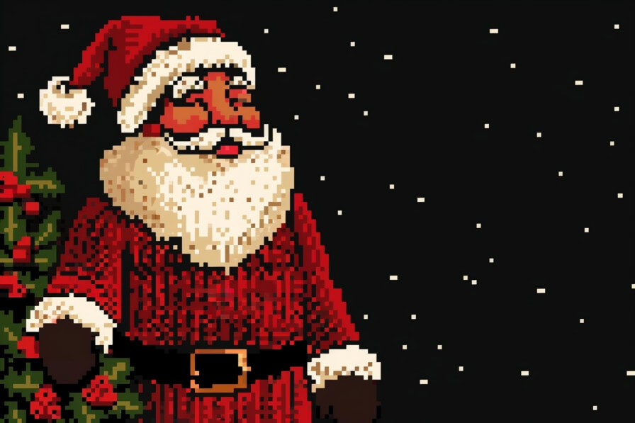 Download Pixel Art Santa Claus with Christmas Tree in Snow Backgrounds ...