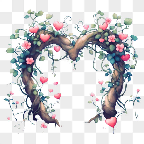 Download Kawaii Heart-Shaped Vine Design with Flowers and Pink Hearts ...
