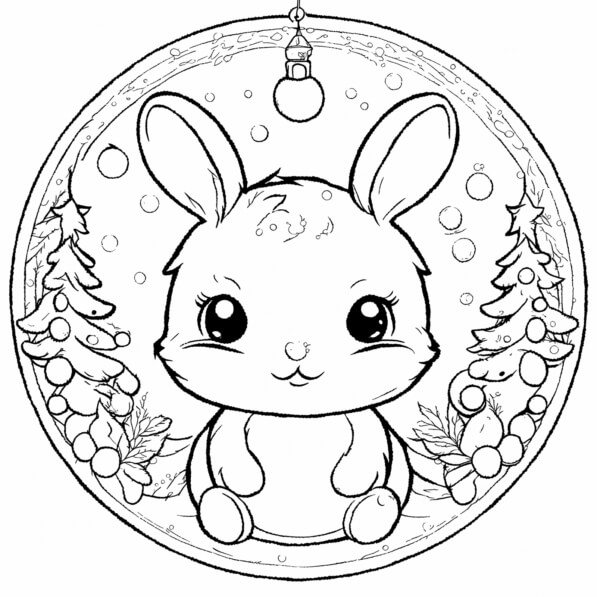 Download Cute Christmas Rabbit Coloring pages Online - Creative Fabrica