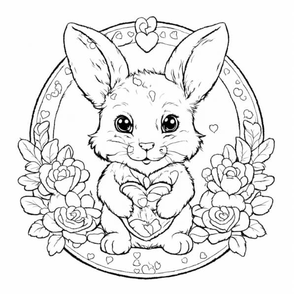 Download Cute Rabbit Holding a Heart Coloring pages Online - Creative ...
