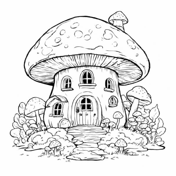 Download Whimsical Mushroom House Illustration Coloring pages Online ...