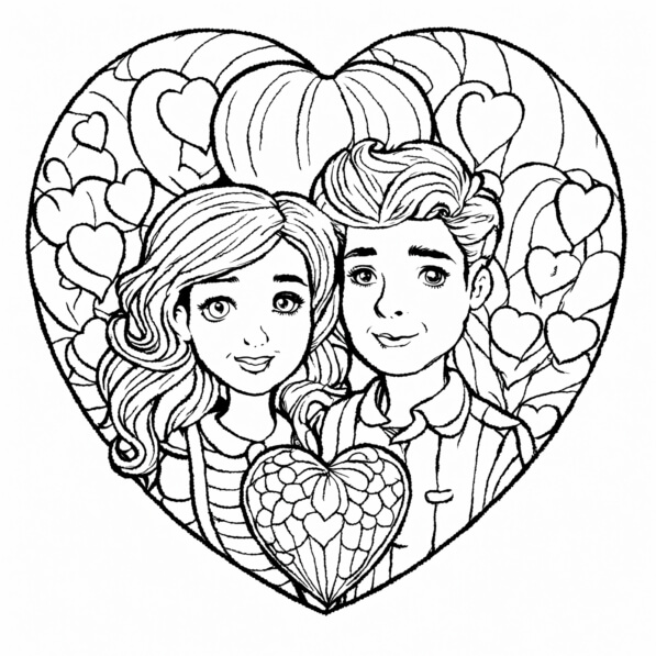 Download Couple in Heart Shape Coloring Page Coloring pages Online ...