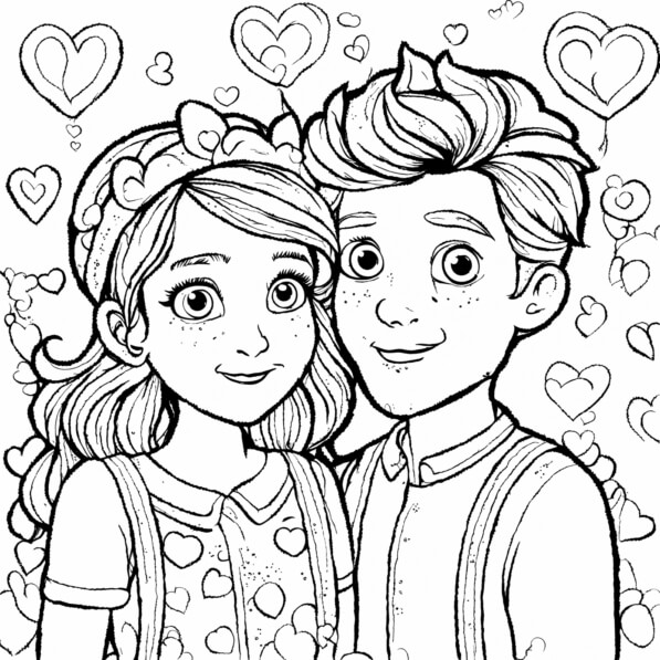 Download Couple Coloring Page with Hearts Coloring pages Online ...