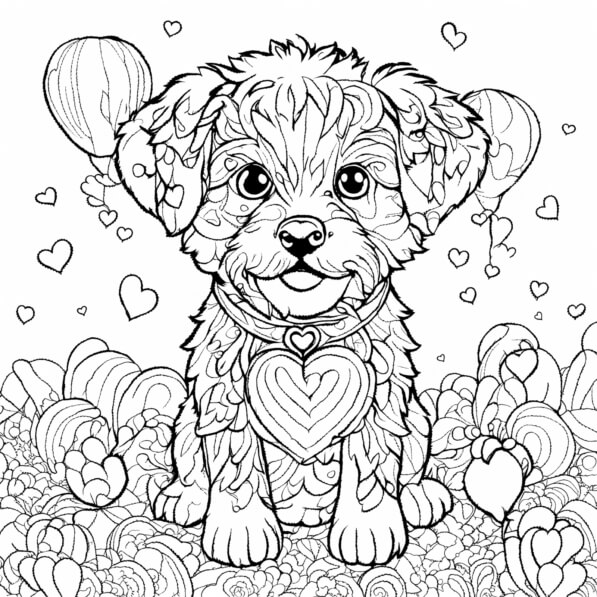 Télécharger Chien mignon entouré de cœurs et de ballons Pages de ...