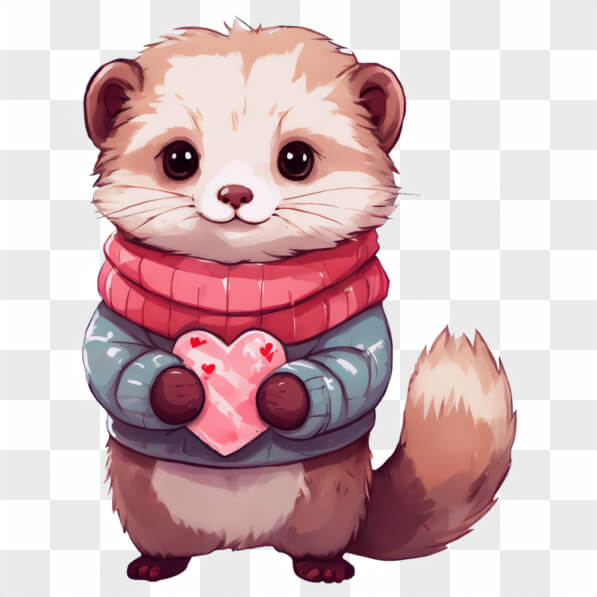 Download Kawaii Ferret Holding a Heart Kawaii Online - Creative Fabrica