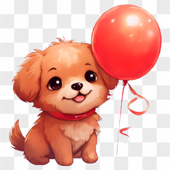 Descarga Perro Kawaii con globo rojo Kawaii En Línea - Creative Fabrica
