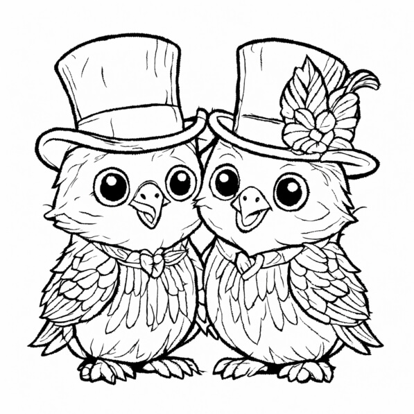 Download Cute Cartoon Birds in Top Hats Coloring pages Online ...