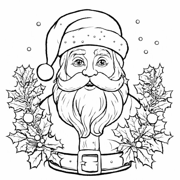Download Santa Claus with Holly and Snowflakes Coloring pages Online ...