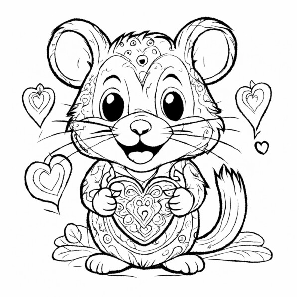 Download Cute Cartoon Mouse Holding Heart Coloring pages Online ...
