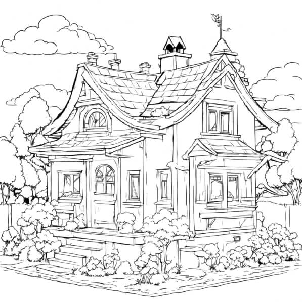 Download Charming Illustrated House with Garden Coloring pages Online ...