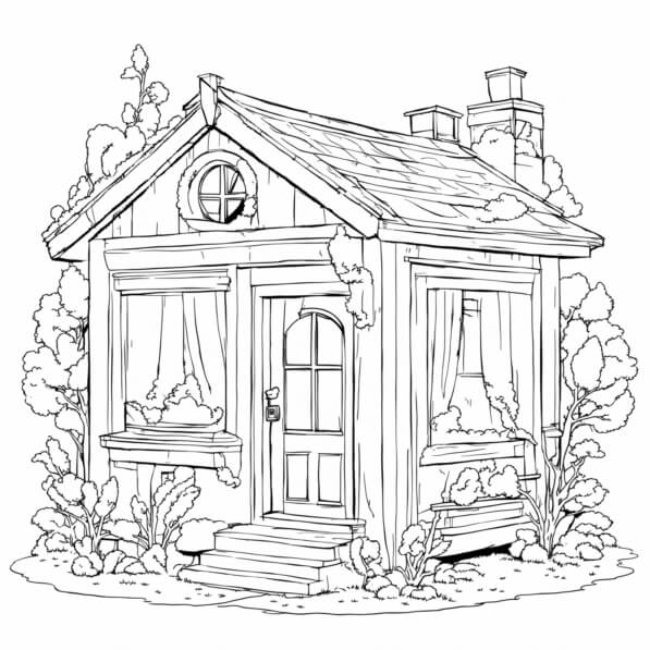 Download Cozy Cottage Illustration Coloring pages Online - Creative Fabrica