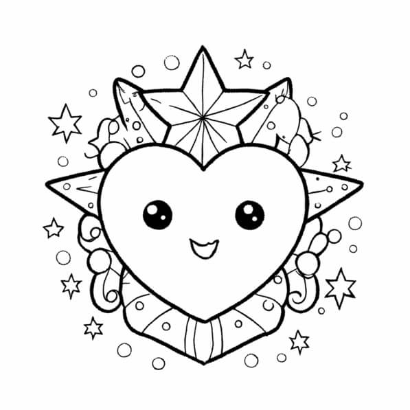Download Playful Heart Character with Stars and Bubbles Coloring pages ...