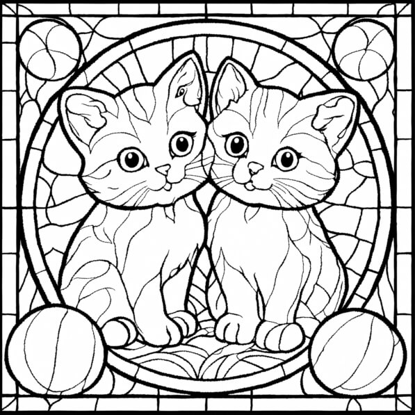 Download Two Kittens in Stained Glass Style Coloring pages Online ...