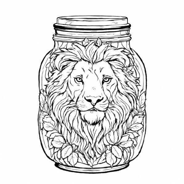 Download Illustrated Lion in Jar Coloring pages Online - Creative Fabrica