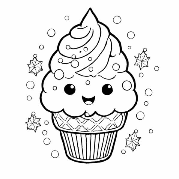 Download Whimsical Cupcake Character with Bubbles and Holiday Leaves ...