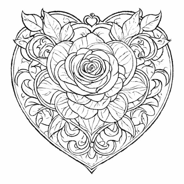 Download Intricate Heart-Shaped Rose Design Coloring pages Online ...
