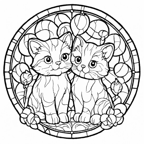 Download Stained Glass Kittens Coloring Page Coloring pages Online ...