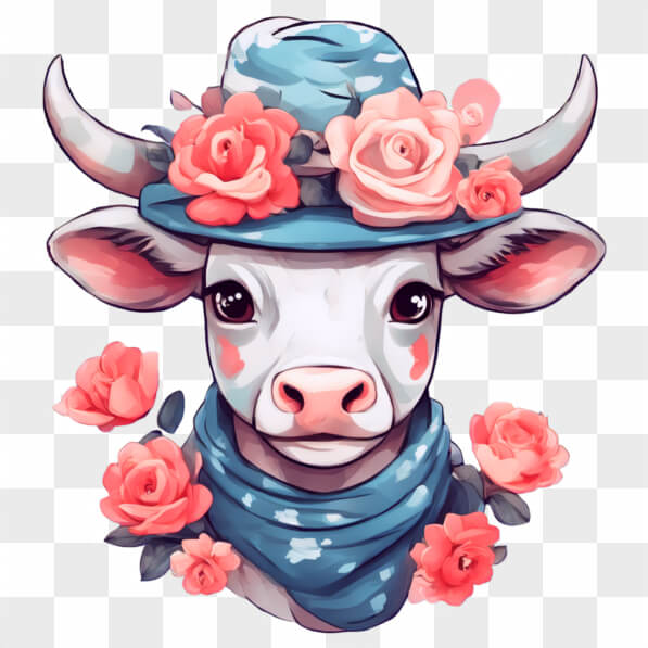 Descarga Ilustración de vaca Kawaii con rosas Kawaii En Línea ...