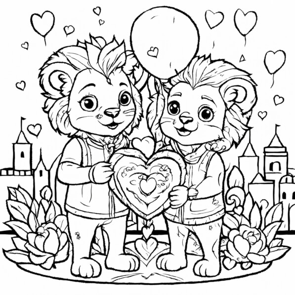 Descarga Dos leones de dibujos animados celebrando el amor Páginas para ...