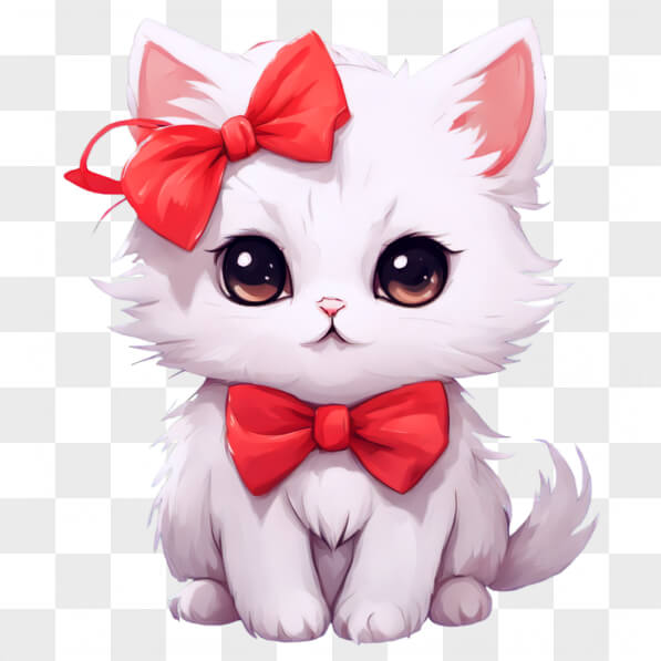 Download Kawaii White Kitten with Red Bows Kawaii Online - Creative Fabrica