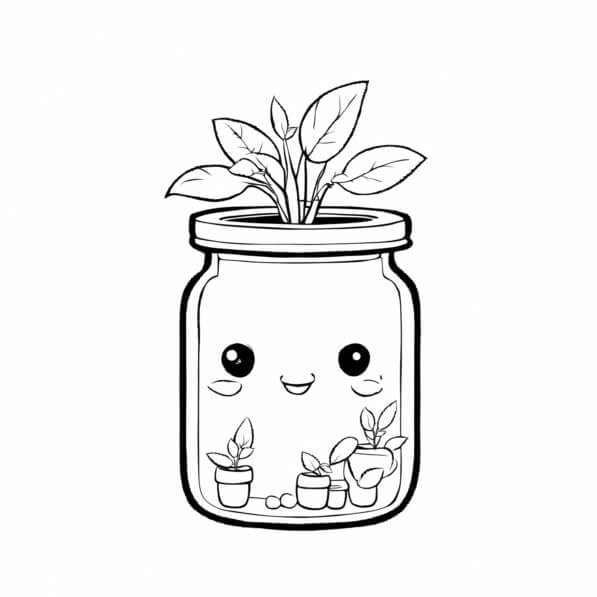 Download Cute Jar with Plants Coloring pages Online - Creative Fabrica