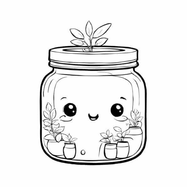 Download Cute Jar with Plants Coloring pages Online - Creative Fabrica