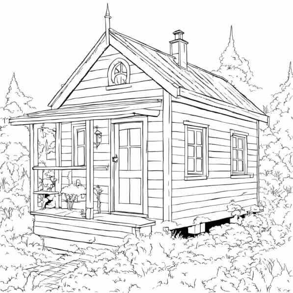 Download Charming House in Nature Coloring pages Online - Creative Fabrica