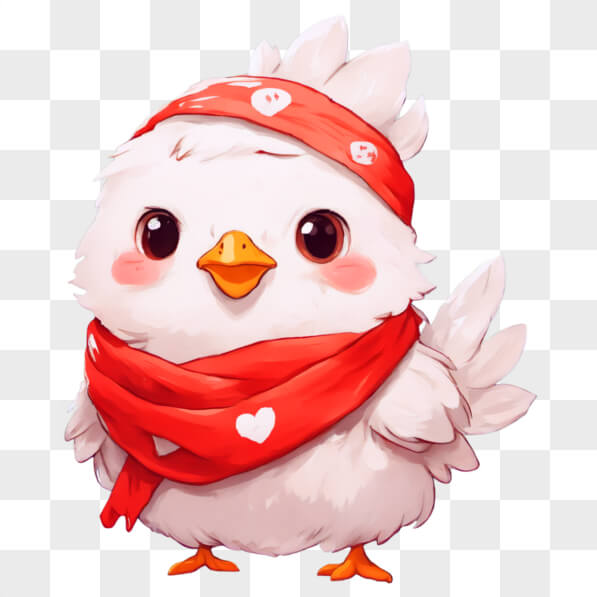 Descarga Pollito Kawaii con Bufanda Roja Kawaii En Línea - Creative Fabrica