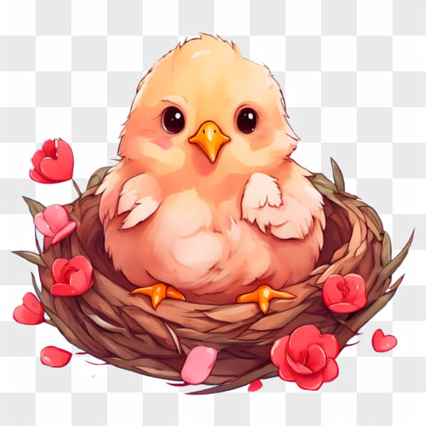 Descarga Pollito Kawaii en un Nido con Flores y Corazones Kawaii En ...