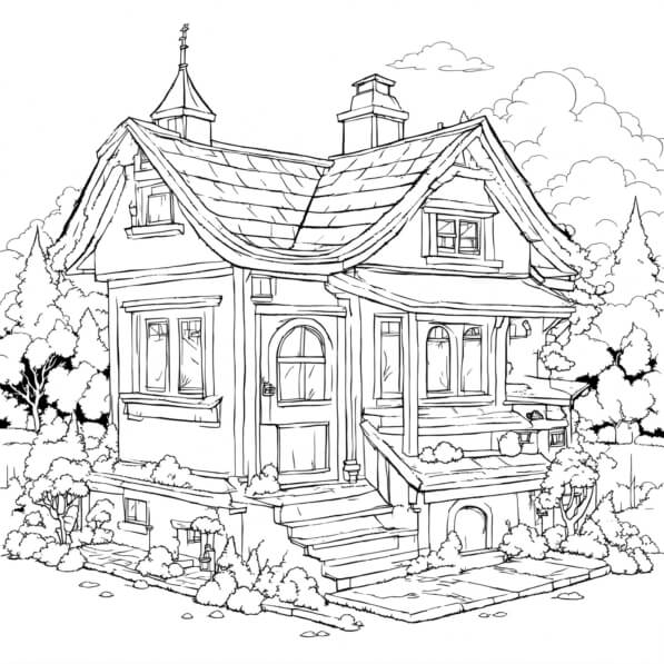 Download Charming House with Garden Coloring pages Online - Creative ...