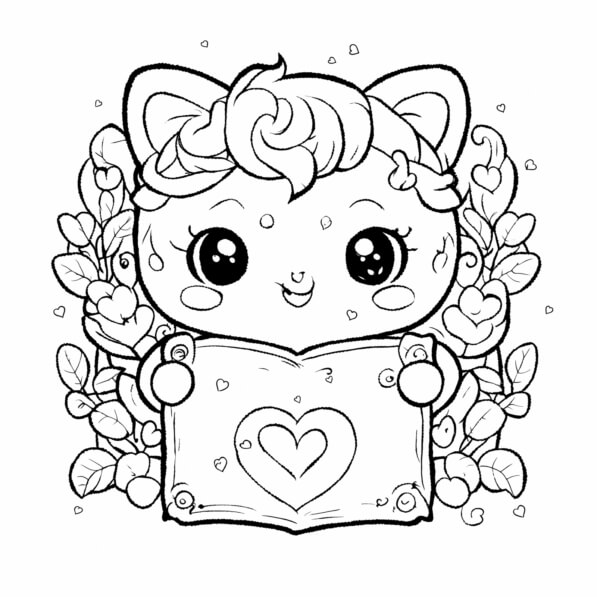 Download Cute Cartoon Character Holding a Heart Book Coloring pages ...