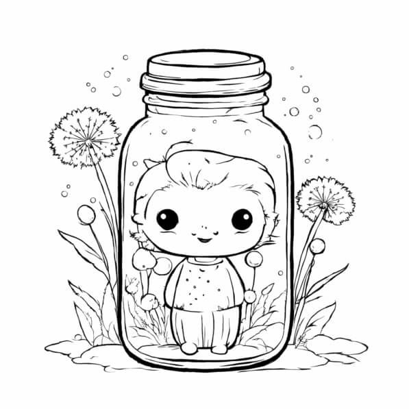 Download Cute Character in a Jar with Dandelions and Bubbles Coloring ...