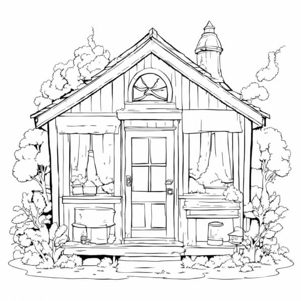 Download Quaint Cabin Surrounded by Greenery Coloring pages Online ...