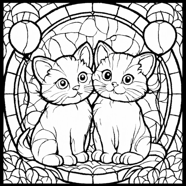Download Two Cute Kittens in Stained Glass Design Coloring pages Online ...