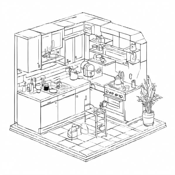 Download Minimalist Kitchen Line Drawing Coloring pages Online ...