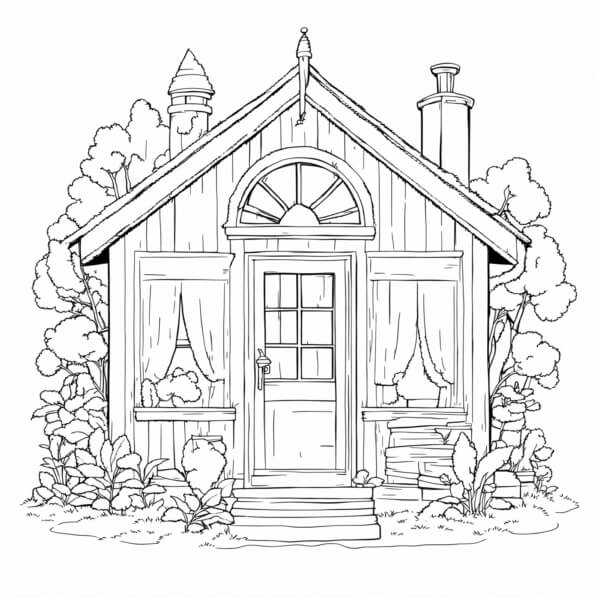 Download Charming Wooden House Surrounded by Greenery Coloring pages ...