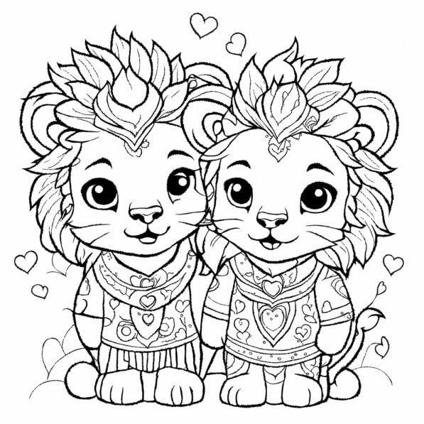 Download Cute Lion Cubs in Decorative Outfits Coloring pages Online ...
