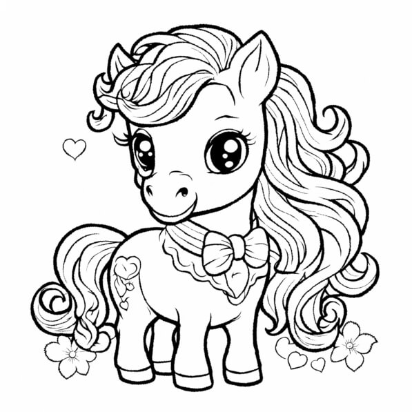 Download Cute Pony with Bow and Flowers Coloring pages Online ...