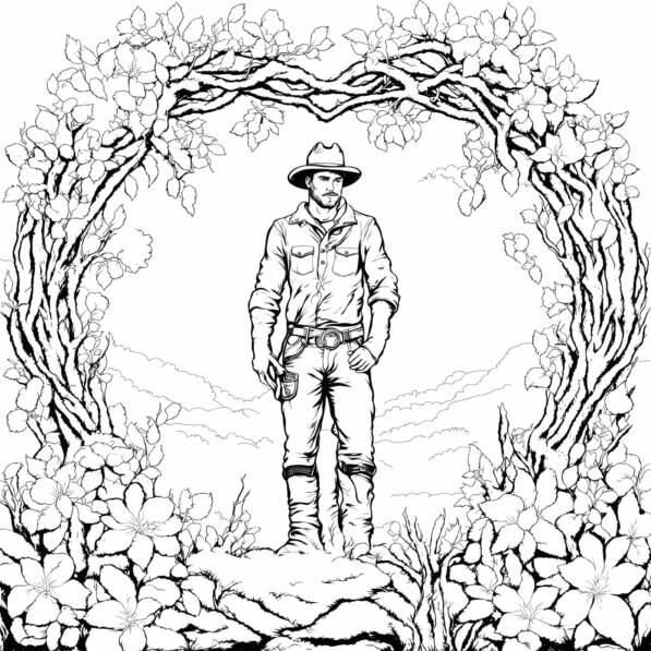 Download Rugged Man in Nature-inspired Frame Coloring pages Online ...