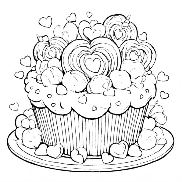 Download Decorative Cake with Heart Shapes Coloring pages Online ...