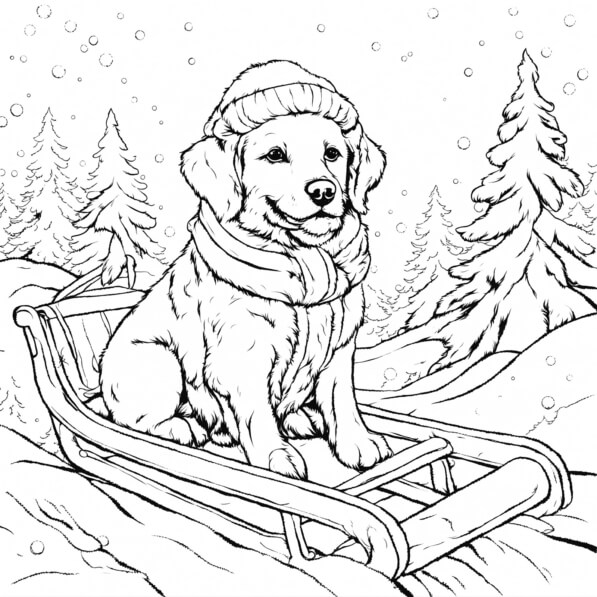 Download Cheerful Dog on a Sled in Winter Wonderland Coloring pages ...