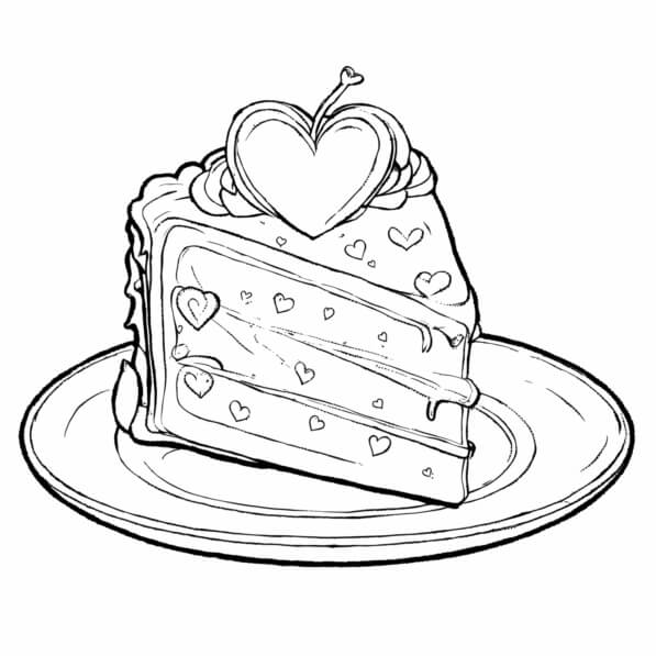 Download Heart Decorated Cake Slice Coloring pages Online - Creative ...