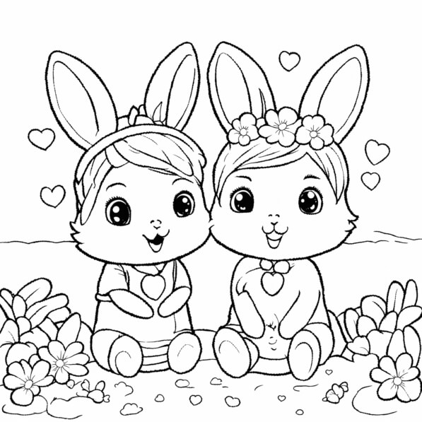 Download Cute Bunnies Coloring Page Coloring pages Online - Creative ...