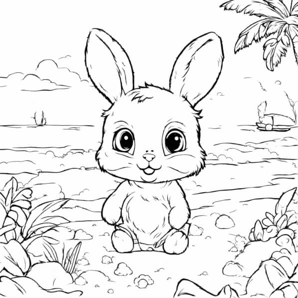 Download Cute Cartoon Rabbit on Beach Coloring pages Online - Creative ...