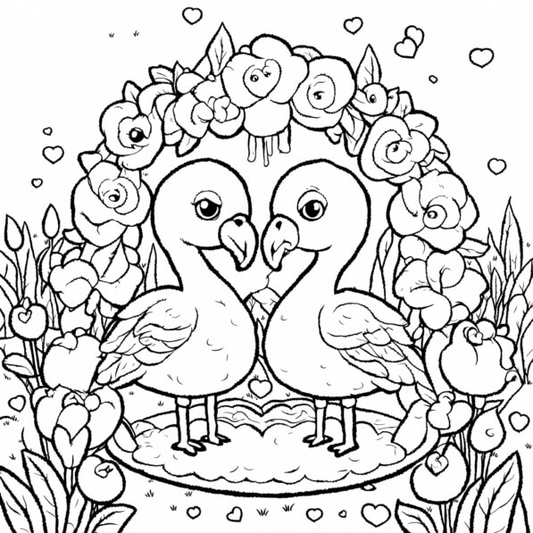 Download Flamingos in Floral Arch Coloring Page Coloring pages Online ...
