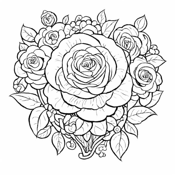 Download Intricate Rose Line Drawing Coloring pages Online - Creative ...